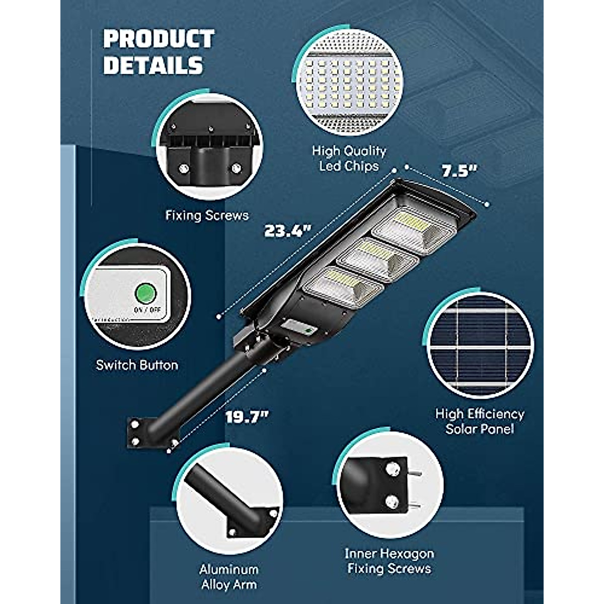 Lovus 2000W Solar LED Street Light, 60000LM Solar Security Flood Light Outdoor with Motion Sensor and Dusk to Dawn for Parking Lot, IP65 Waterproof, Wall or Pole Mount