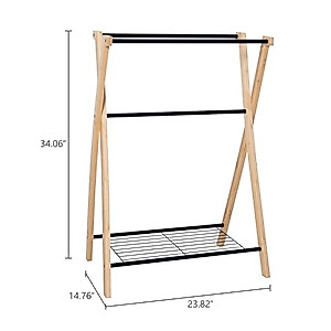 3 Tier Standing Towel Rack, Towel Drying Rack Outdoor, Freestanding Floor Towel Rack with Shelf, Pool Towel Blanket Stand, Towel Racks for Bathroom freestanding, Black