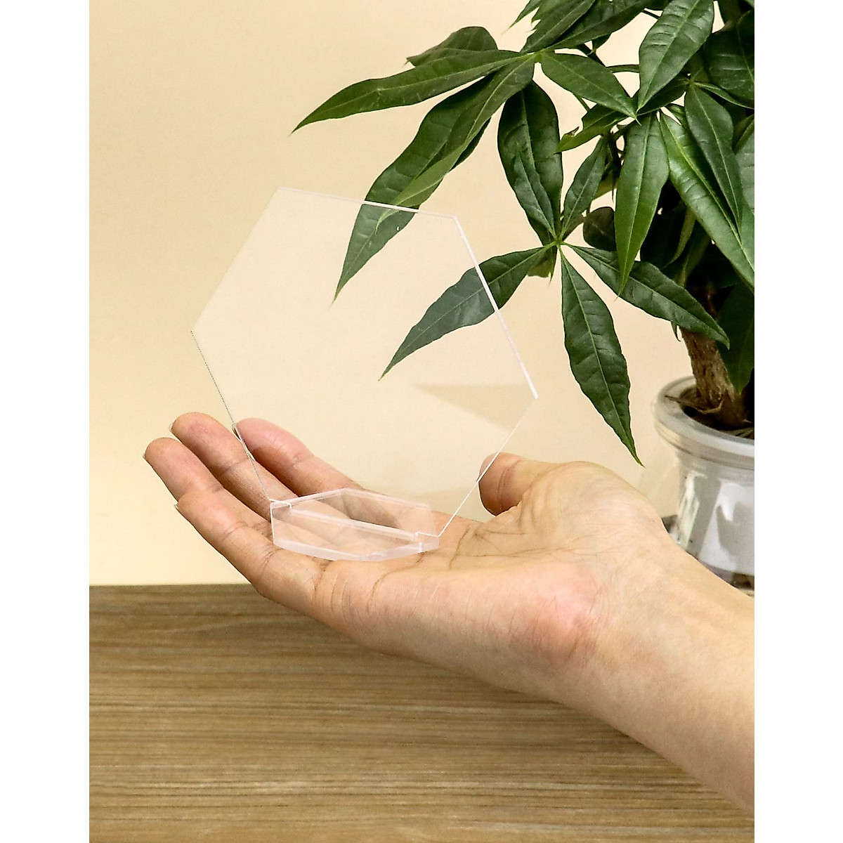 QWORK Clear Acrylic Hexagonal Place Cards, 25 Pack Acrylic Tabletop Sign & Holder, DIY Table Name Cards Plates for Wedding Reception Event Party Centerpiece Table Decorations