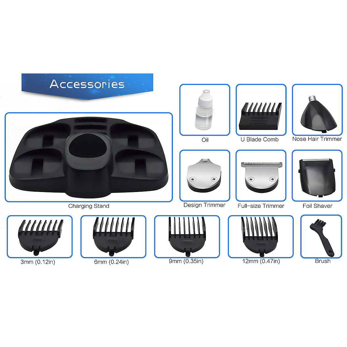 Electric Shaver and Beard Trimmer - 5 in 1 Multi-functional Rechargeable Cordless Grooming Kit for Men and Women- Face, Body, Beard, Nose Hair Trimmer with Micro Shaver, RCF-2059 (Black)