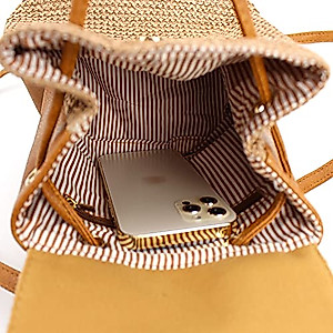 Felice Ann Women Small Straw Woven Backpack Daypack Cross-body Shoulder Bag