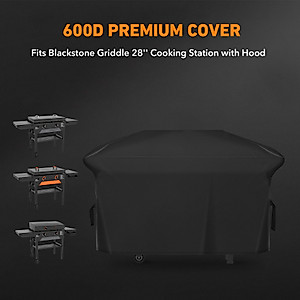Heavy Duty Griddle Cover compatible with 5483 Blackstone 28 inches Griddle Cooking Station with Hood, Water Resistant, Weather Resistant, 600D Polyester Flat Top Gas Grill Cover with Straps, 28" Black