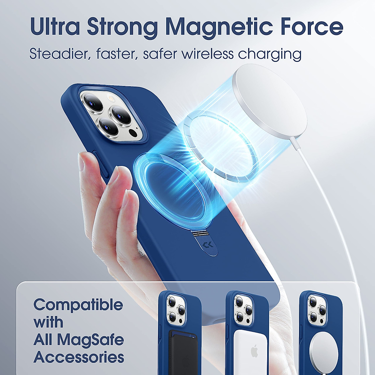 CASEKOO for iPhone 14 Pro Max Case with Invisible Stand [Compatible with MagSafe] [Dust-Free Antistatic Silicone] Protective Non-Slip Phone Cover Cases for Women Men 6.7 inch, Blue