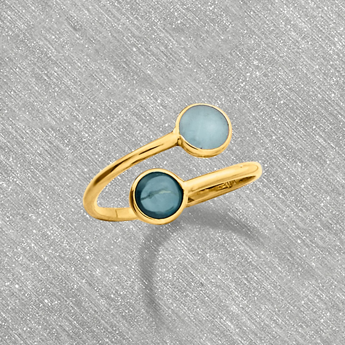 Ross-Simons Italian .90 Carat Aquamarine and .90 Carat London Blue Topaz Bypass Ring in 14kt Yellow Gold. Size 8