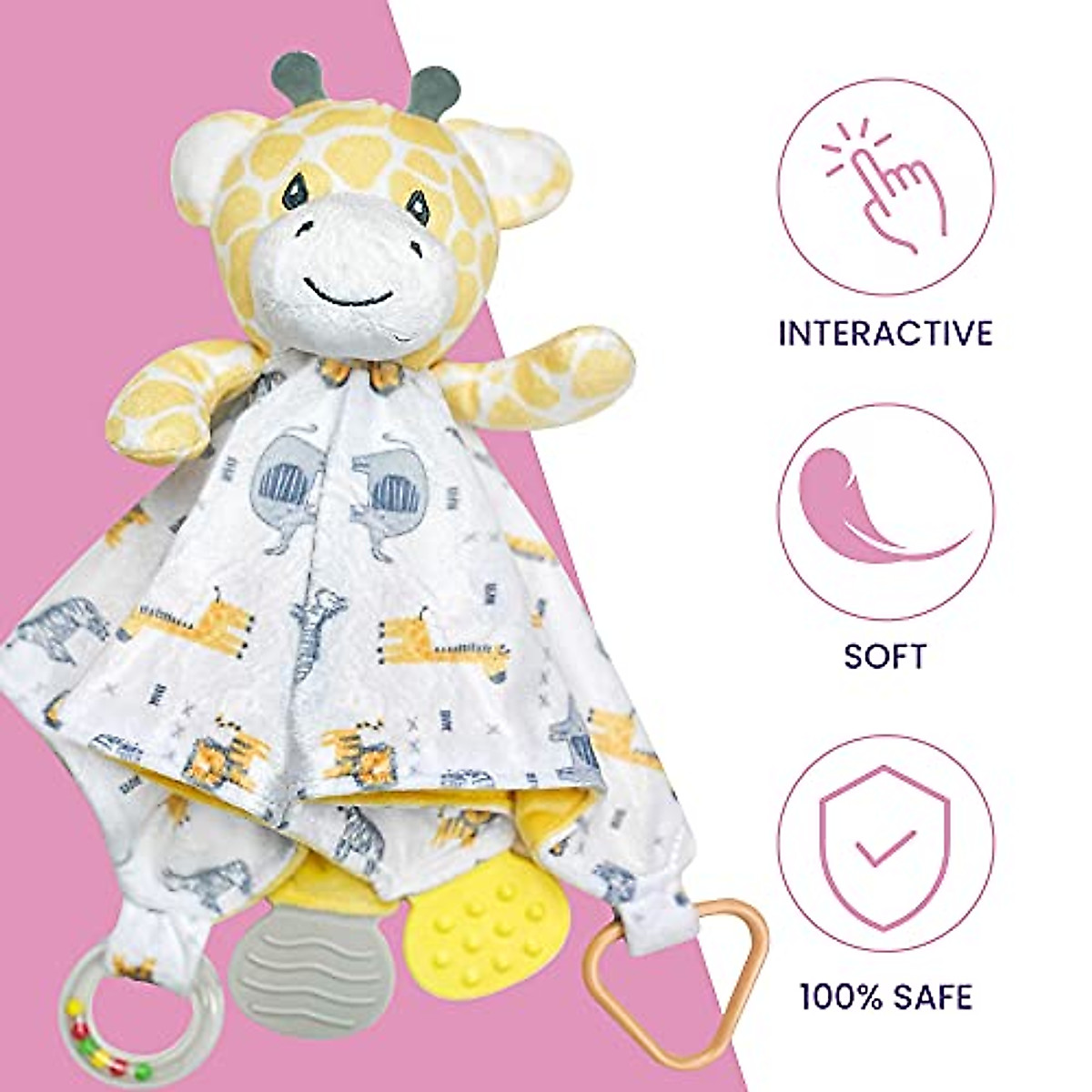 MODERN BABY Security Blanket Loveys for Babies Giraffe Stuffed Taggy Blanket Teether Toy Super Soft