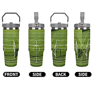WITHSBKK 30oz Car Cup Football Goal Post Sports Area Printed with Portable, Stainless Steel Travel Mug, Vacuum Insulated Tumbler And Straw, Leakproof for Car & Outdoor, UV Printed Design