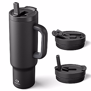 ENCOOL 40 oz Tumbler with Handle and Flip Straw, 100% Leak Resistant Tumbler with Lid and Straw, Insulated Stainless Steel Travel Coffee Mug, Keeps Cold for 34 Hours, Cupholder Friendly (Midnight)