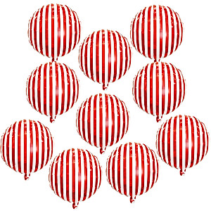 KatchOn, Red and White Striped Balloons - 18 Inch, Pack of 10 | Carnival Balloons for Carnival Decorations | 4D Striped Circus Balloons | Carnival Theme Party Decorations, Red and White Balloons Decor