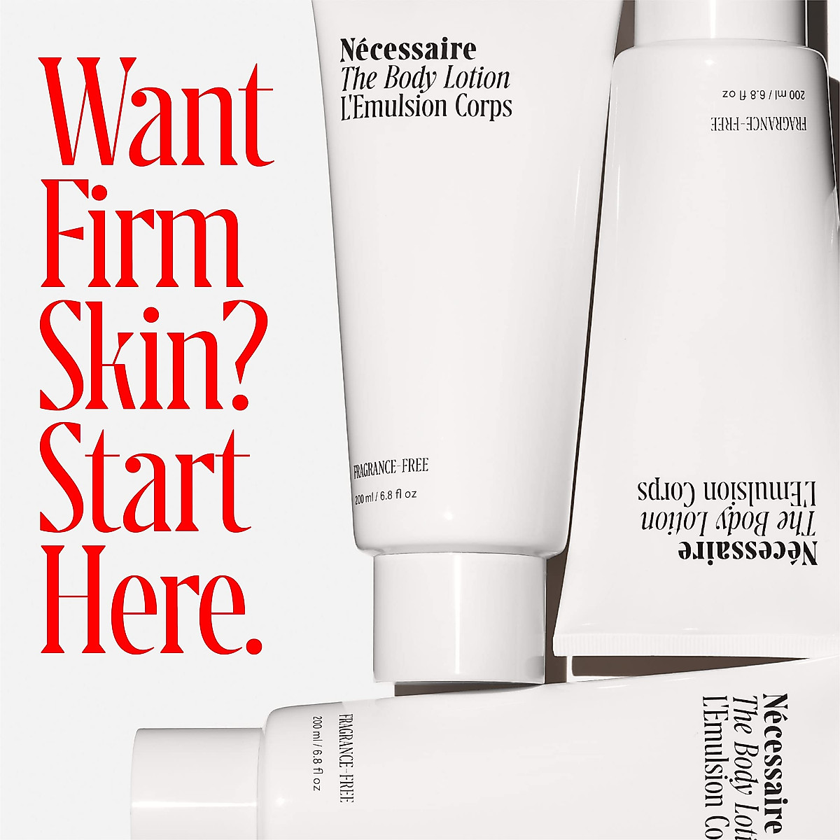 Nécessaire The Body Lotion - Firming Lotion with 5 Peptides, 2.5% Niacinamide, Vitamin C/E + Omega 6/9. Non-Comedogenic. Fragrance-Free. 200 ml / 6.8 fl oz.