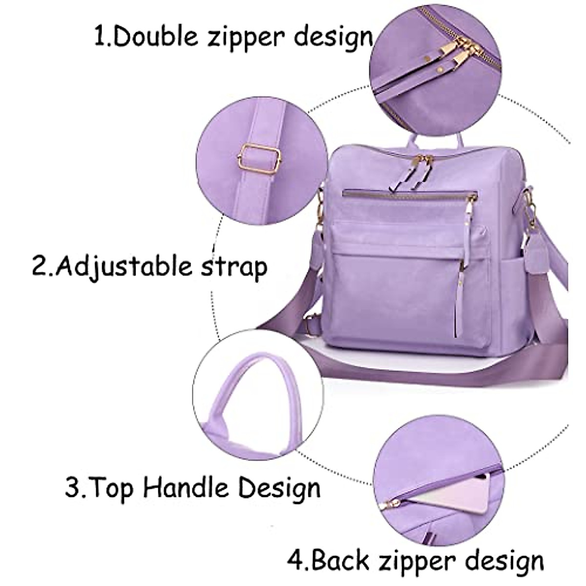 Iblue Fashion Backpack Purse for Women Convertible Travel Shoulder Bag PU Leather Satchel Handbags,#B3159 (Purple)