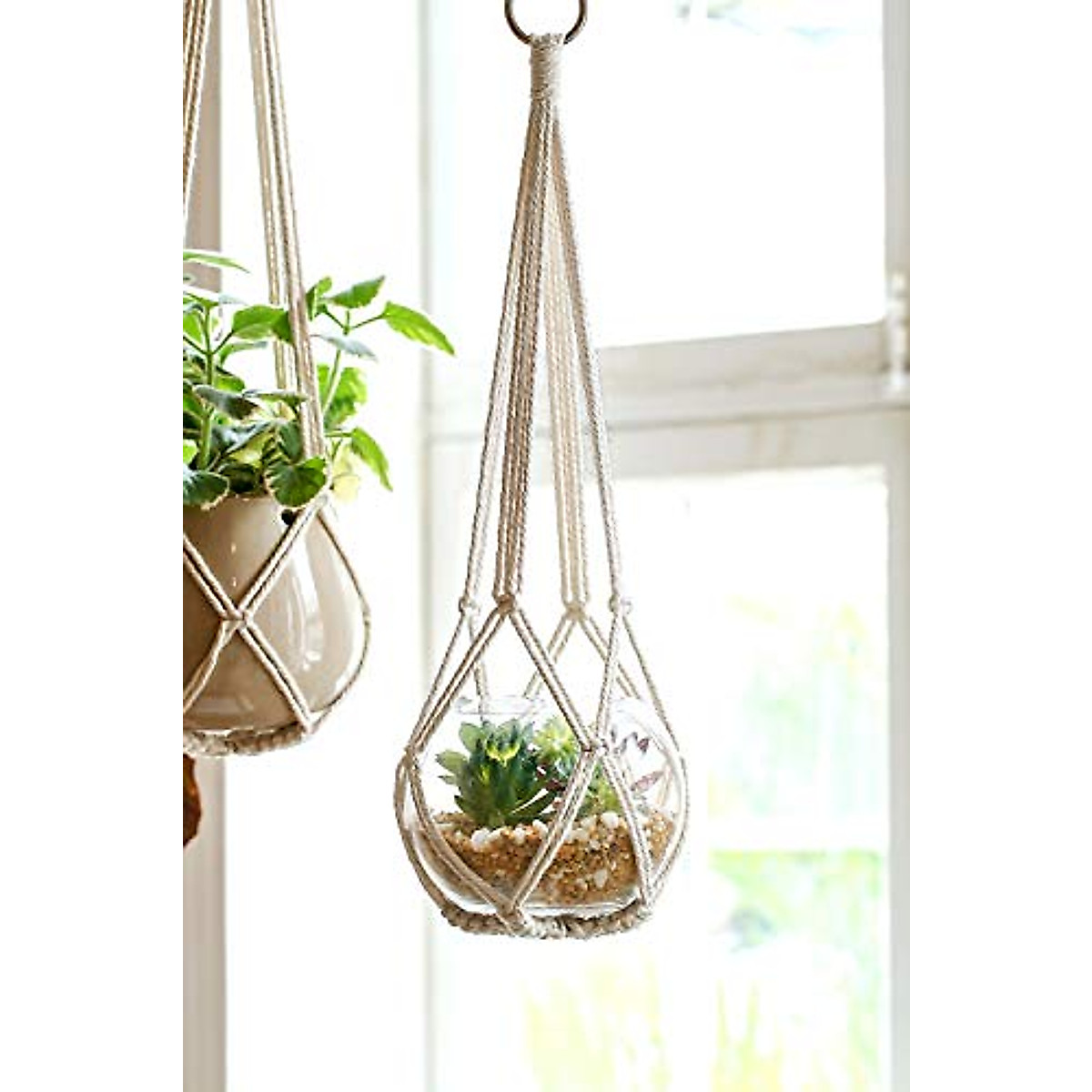 Dahey Macrame Plant Hanger Set of 3 with Hooks Indoor Hanging Planter Basket 35"/29"/23" Handmade Woven Cotton Rope Flower Pot Crochet Plant Holder Stand for Boho Home Decor No Tassels,Beige