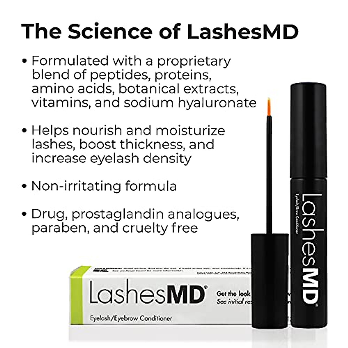 LashesMD Eyelash Growth Serum & Conditioner, 0.135 oz. – Naturally Enhances for Stronger, Thicker Lashes & Brows – Paraben & Cruelty Free – Clinically Formulated with Peptides & Botanicals