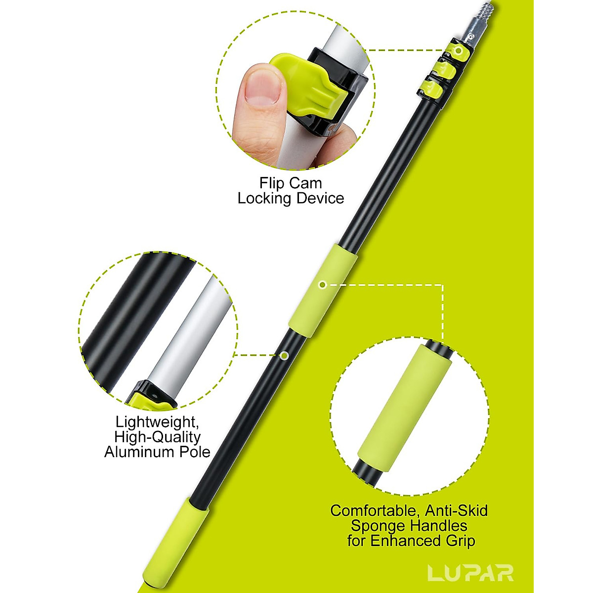 Lupar Light Bulb Changer Pole Kit 3 FT to 12 FT Telescoping Extension Pole with 2 Baskets and Suction Cup for High Ceilings and Recessed Lights Lightbulb Removal Changing