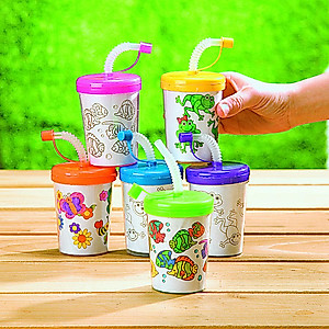 Fun Express Plastic Cups with Lids and Straws- Set of 12, BPA-Free, 8 Oz