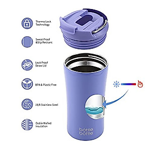 BOTTLE BOTTLE Insulated Coffee Tumblers with Dual-use Lid and Straw Double Walled Iced Travel Coffee Mug for Woman and Man 12oz Stainless Steel Tumbler with Handle（purple）
