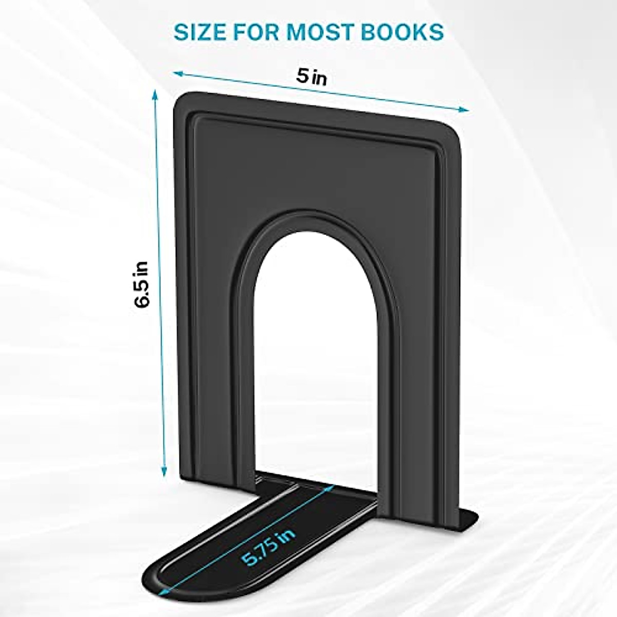 MaxGear Book Ends Heavy Duty Bookends, Universal Book Holder, Bookends for Shelves, Metal Bookend, Non-Skid Book End, Book Stopper for Books/Movies/CDs, 6.5 x 5 x 5.75, Black (3 Pairs/6 Pcs, Large)
