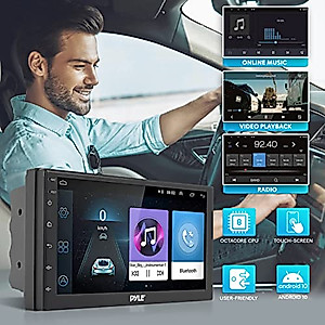 Pyle Double DIN Car Stereo Receiver-Multimedia Player-(GPS/WiFi/Cam) Double DIN 7inch HD 1080p Touch Screen Display in-Built Bluetooth Car Radio Audio Receiver with Dual USB Support Android & iOS