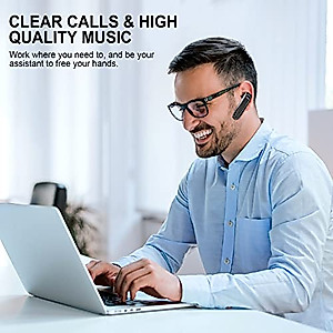 LISNLAB Bluetooth Headset with 28 Hrs Talking Time, V5.2 Wireless Handsfree Earpiece with Noise-Canceling Mic for Cell Phone, Lightweight Single Earphone for Driving Business Office Trucker - Black