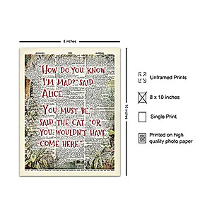 Alice Wonderland Quotation Dictionary Wall Art Picture print - Upcycled Decor for Home, Apartment, Office - Gift for Entrepreneur, Fans - 8x10 Poster