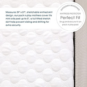 GRSSDER Waterproof Pack and Play Mattress Protector, Extra Soft and Breathable Pack n Play Sheets, Machine Washable Mini Crib Mattress Pad Cover for Size 39" x 27", White Circular Pattern