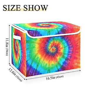 Gredecor Storage Basket Bins with Lid Spiral Tie Dye Rainbow Storage Boxes Organizer with Handle 16.5"x12.6"x11.8" Large Collapsible Storage Cube for Toys Bedroom Nursery Home