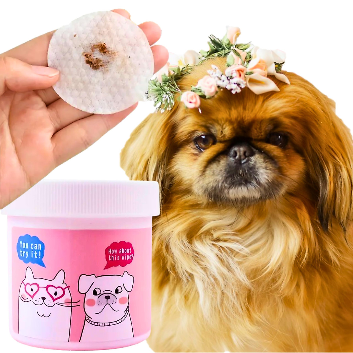 Dog Eye Wipes for Discharge and Crust, Tear Stain Remover Wipes for Shih-Tzu, Yorkies, Pekingese, Pugs, Schnauzers, and Cats,120 Non-Irritant Pre-Soaked Eye Wash Pads for Dogs and Cats [120ct]
