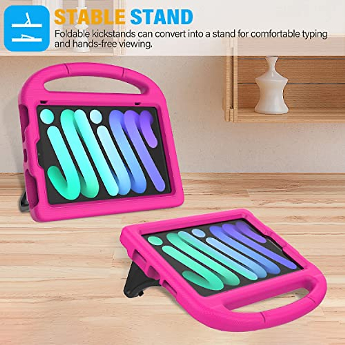 SUPLIK Kids Case for iPad Mini 6 (8.3-inch, 2021), iPad Mini 6th Generation Case for Kids, Built with Screen Protector, Durable Shockproof Protective Cover with Handle Stand, Pink