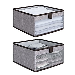 StorageWorks Fabric Storage Bins with Clear Window and 2 Handles, Foldable Closet Organizers for Shelves, Drawer Organizers for Clothing, Mixing of Brown and Gray, Medium, 2 Pack