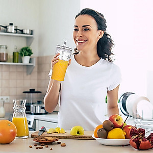 FULGNU Glass Cups with Lids and Straws, 24 OZ Glass Tumbler with Straw and Lid Iced Coffee Cups, High Borosilicate Glasses Clear Glass Cups Set for Cocktail,Smoothie,Water