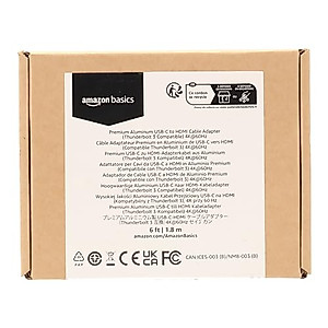 Amazon Basics Premium Aluminum USB-C (Source) to HDMI (Display) Cable Adapter (Thunderbolt 3 Compatible) 4K@60Hz, 6-Foot, Black