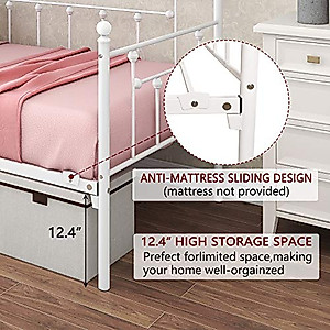 HAHRIR Metal Daybed Frame Set Premium Steel Slat Support Daybed and Roll Sofa Bed (Twin, White)
