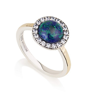 925 Sterling Silver 9k Gold Ring Combined With Eilat Stone 0.48" White Round Cubic Zirconia Handmade Jewelry Rare Spiritual Hebrew Kabbalah Israel Gifts Bible Blessings Art Unique Jewish Holyland