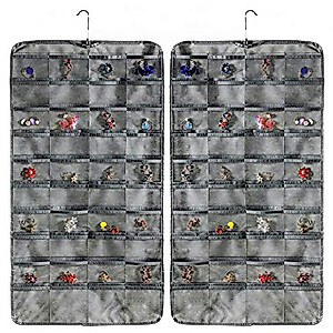 AARAINBOW Hanging Jewelry Organizer Dual-Sided Closet Accesoory Organizer with 80 Pockets Jewelry Hanger for Earrings, Necklaces, Rings on Closet, Wall, Door (Gray)