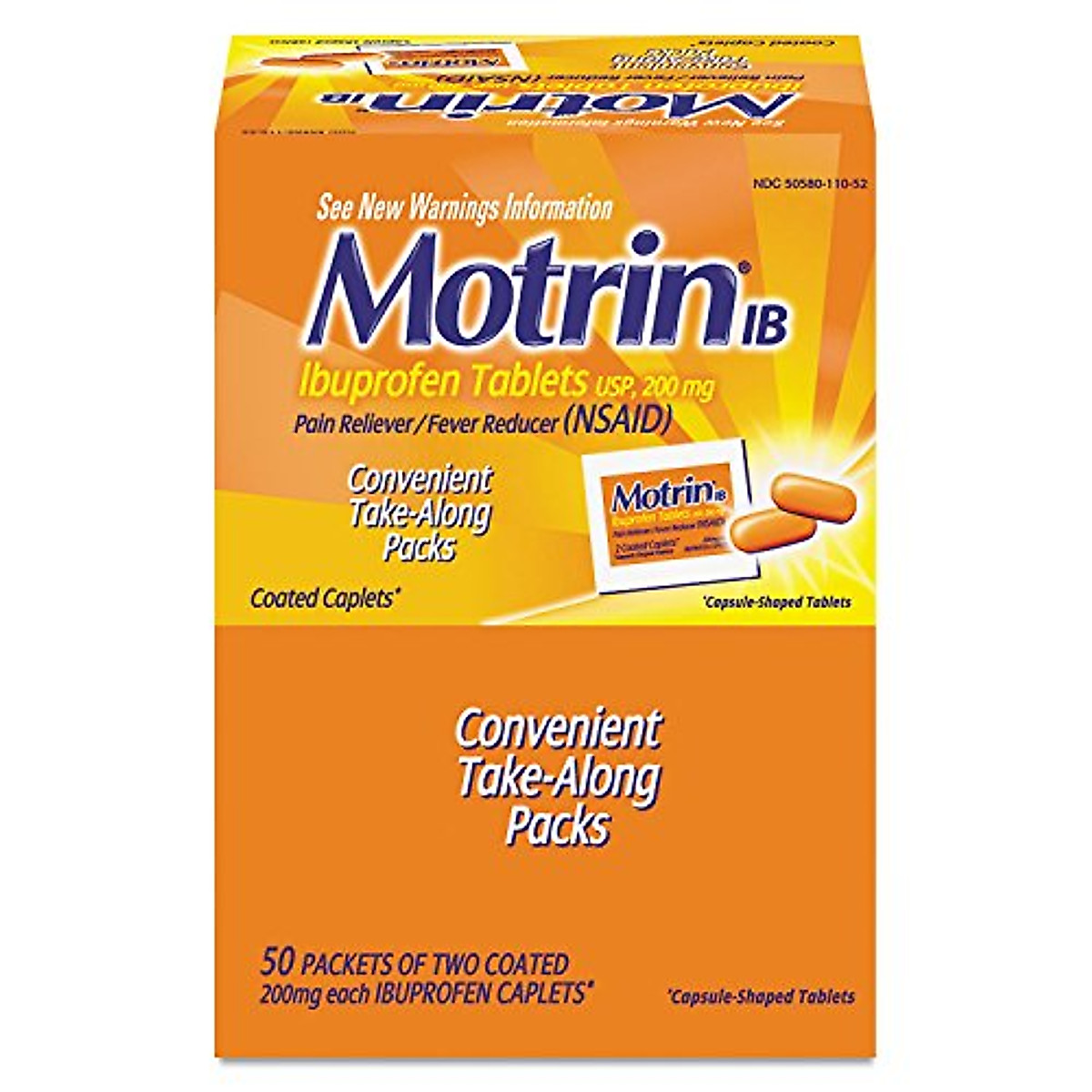 Motrin IB 48152 Ibuprofen Tablets, Two-Pack, 50 Packs/Box