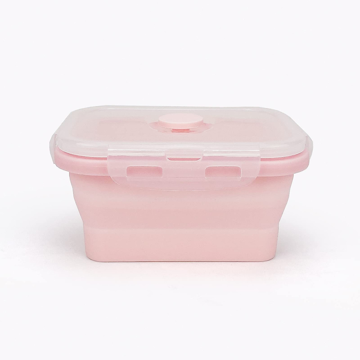 CCyanzi 3piece Collapsible Food Storage Containers with Lids, Silicone Lunch Container, Microwave & Freezer Safe, Space Saving for Kitchen Cabinet and Camping Backpack,(pink)