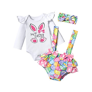 Von kilizo Easter Outfit Baby Girl My First Easter Baby Girl Outfit Bunny Print Long Sleeves Romper Baby Girl Easter Outfit Infant Easter Outfit Girl 0-3 Months