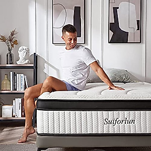 Suiforlun 14 Inch Hybrid Gel Memory Foam and Innerspring Mattress with Bamboo Cover, Euro Top Luxury Mattress with 7 Premium Layers, Pressure Relief, CertiPUR-US Certified, King