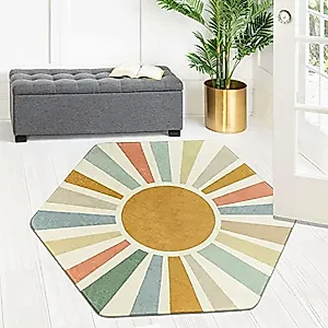 STARUIA Hexagon Sun Boho Rug for Entryway,4'x 4'7"Washable Colorful Nursery Rug for Kids Room,Ultra Soft Non-Slip Carpet Indoor Play Mat for Classroom Living Room