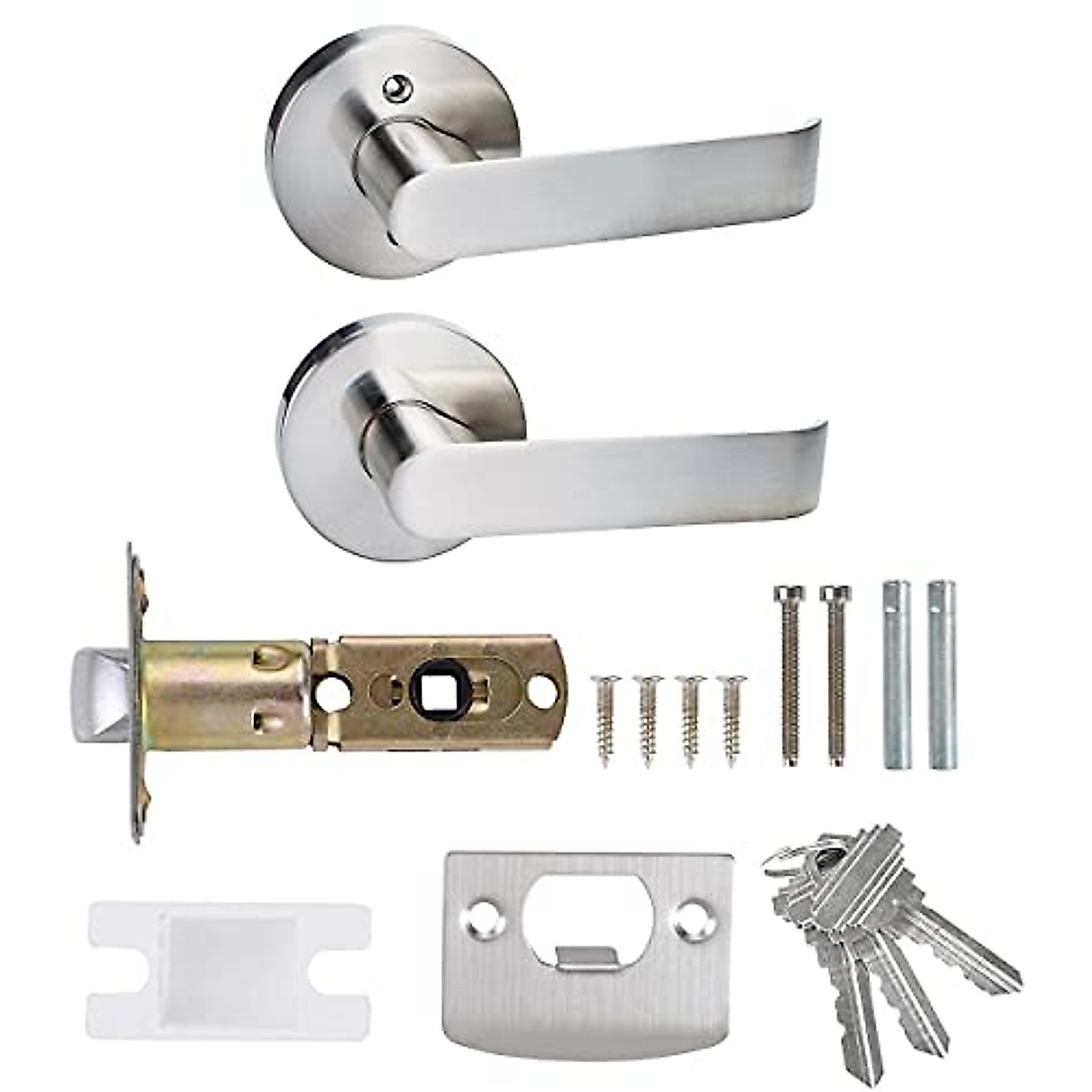 NEWBANG Satin Nickel Door Handle, 2 Pack Lever Front Lock Set2011-SN-SET and HTL02-SN-PS Handleset with Lockset (Double Handleset, 1 + Lever, Nickel)