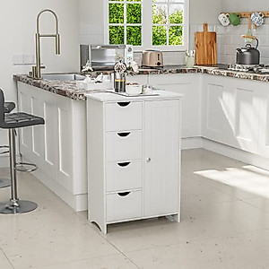 YESHOMY Bathroom Storage Cabinet, Side Free Standing Organizer with Large Space and Adjustable Shelves, Home Office Furniture for Multifunction in Living Room, Hallway, Kitchen, Bedroom, White