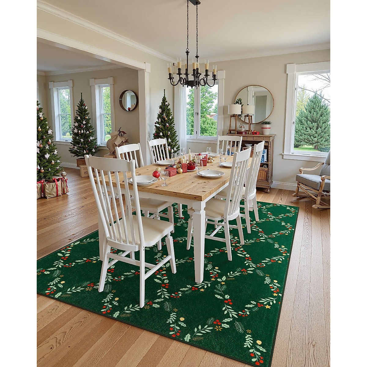 Seavish 2024 Christmas Area Rug 5x7 Area Rugs for Living Room Low Pile Soft Washable Rugs for Bedroom Aesthetic Xmas Green Diamond Floor Cover Carpet Rug for Dining Room Nursery Playroom Home Office