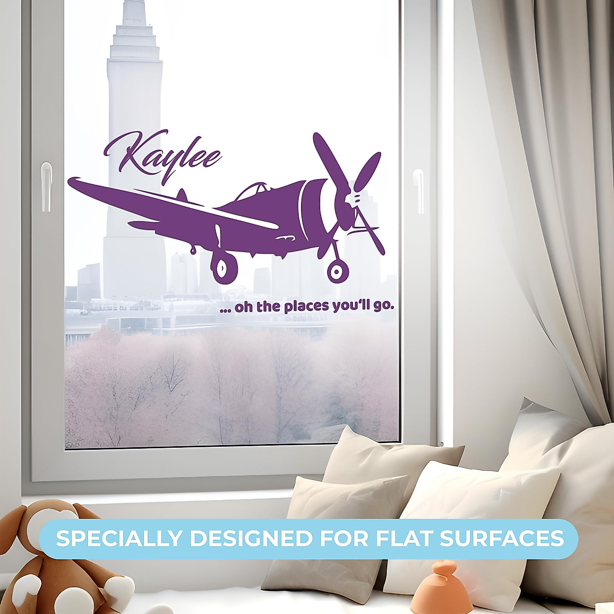 Custom Name Transportation Theme - Airplane in The Sky for My Baby - Baby Boy/Girl - Wall Decal Nursery for Home Bedroom Children (AM) (Wide 40" x 22" Height)