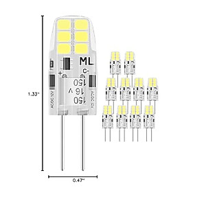winshine G4 LED Bulb 12V AC/DC, 5000K Daylight, 20/35W Halogen Equivalent, Bi-pin Base LED Landscape Light Bulbs, 2W T3 JC Type Light Bulbs For Under Cabinet, Counter, 360° CRI85+ Non-dimmable 10 Pack