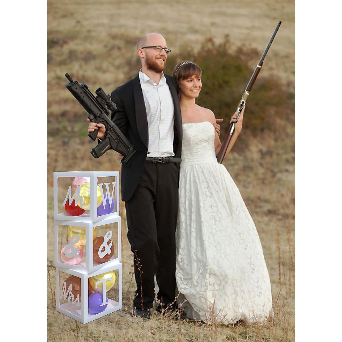 keonsatrz Transparent Wedding Balloon Boxes 3PCS Custom Name White Mr and Mrs Balloon Boxes with 56 Letters Balloon Box Backdrop for Wedding Bridal Shower Engagement Anniversary Party Supplies