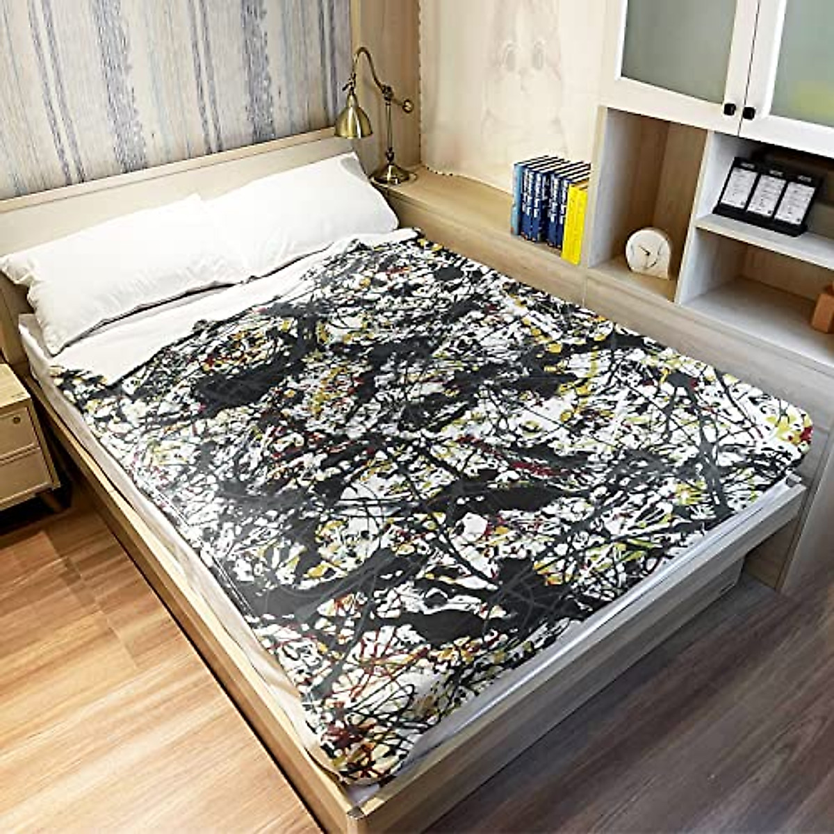 HommomH 60" x 80" Blanket Comfort Warmth Soft Cozy Air Conditioning Easy Care Machine Wash Jackson Pollock