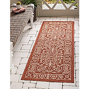 Unique Loom Outdoor Botanical Collection Area Rug - Allover (2' 2" x 6' 1" Runner, Terracotta/ Beige)