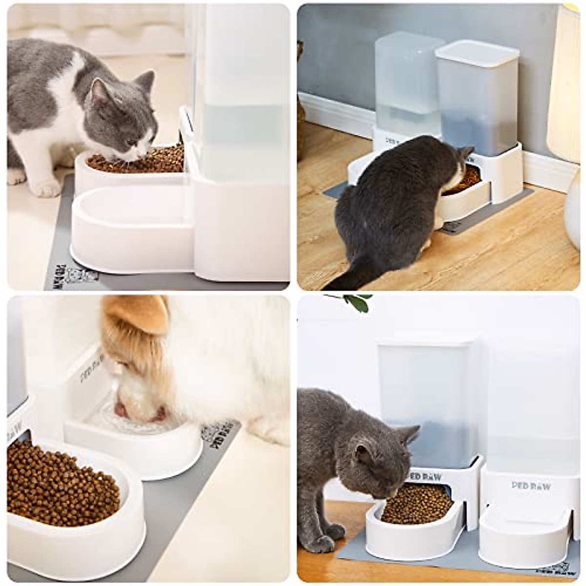 Automatic Food and Water Dispenser Set for Cat Dog, Gravity Auto Feeder Waterer Large Capacity 1 Gallon x 2 for Small Medium Large Pet with Mat