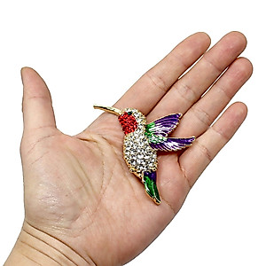 Large Hummingbird Crystal Brooch Pin with Sparkly Multicolor Rhinestones, Unique Bird Costume Jewelry or Hummingbird Gift for Women