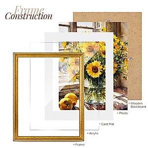 TWING 11x14 Gold Picture Frames Displays 8x10 Photo Frame with Mat or 11x14 Without Mat,Rustic Gold Photo Frame Collage for Wall Decor Mounting or Table Display, Ideal to Family and Friends