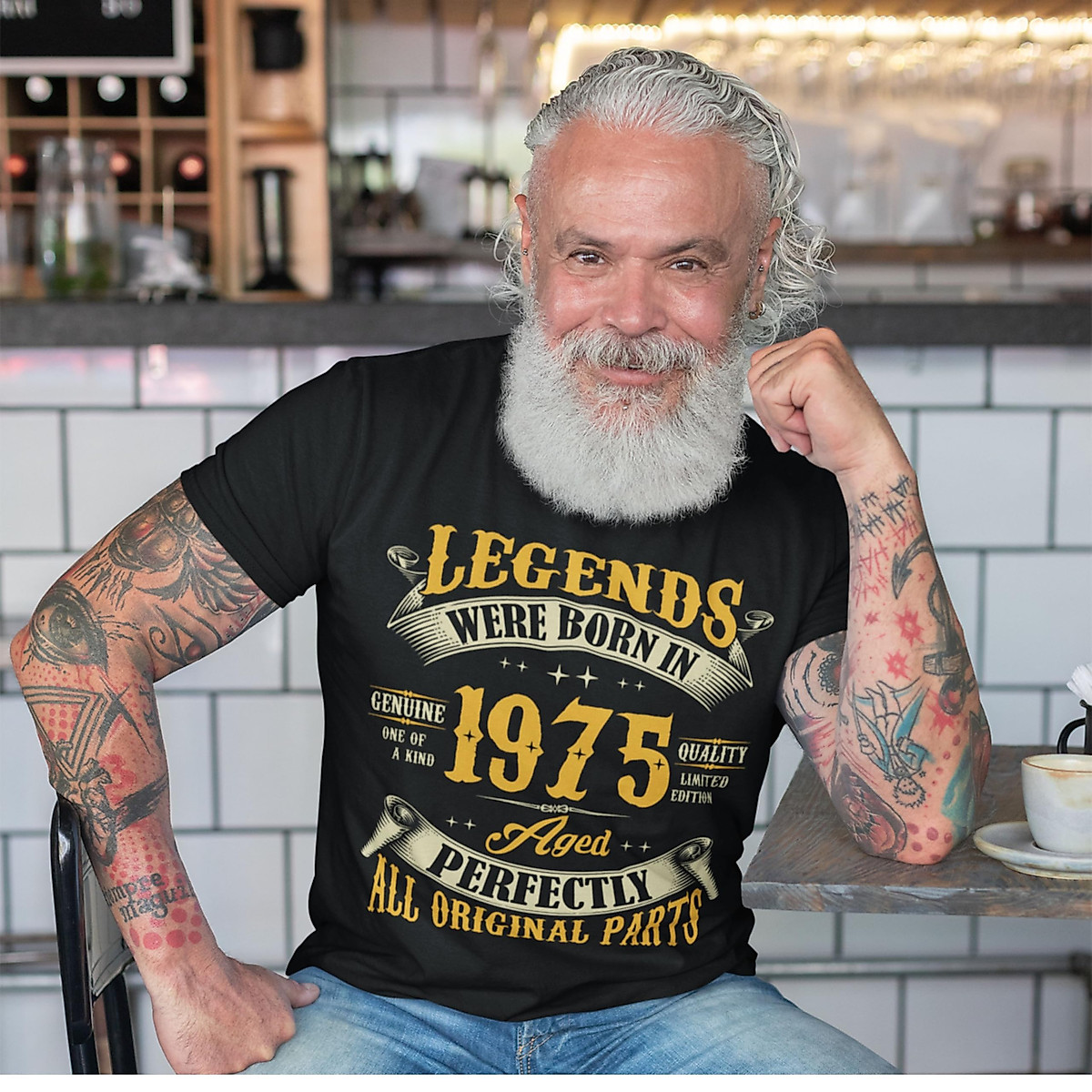 50th Birthday Shirt for Men, Legends were Born in 1975, Vintage 50 Years Old Tee T Shirt Black Large